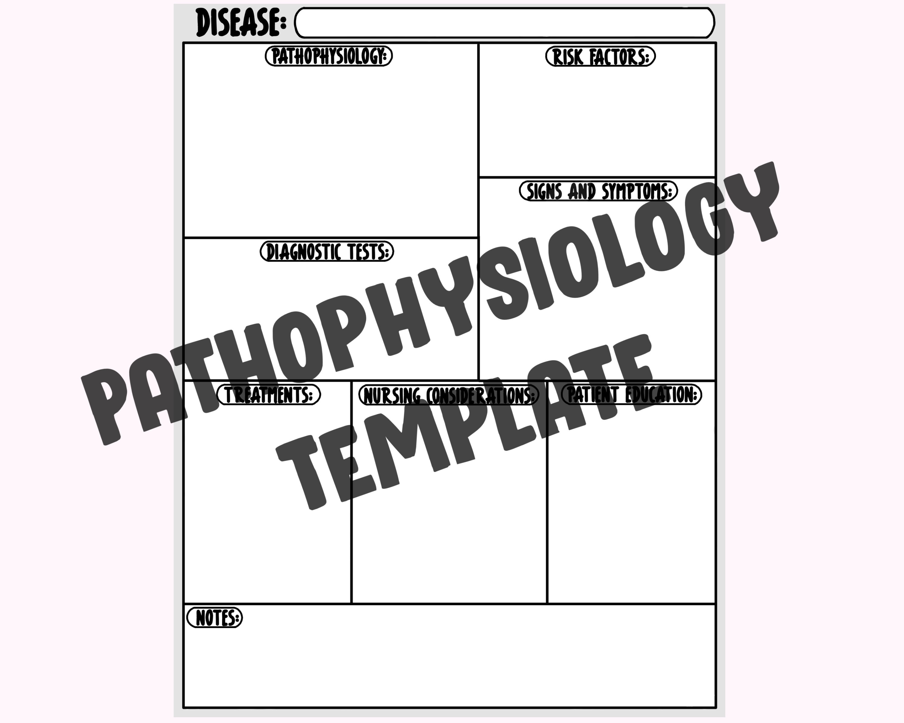 Pathophysiology Nursing Student Template, Disease Process Template ...