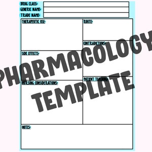 Pharmacology Template Mind-map, Pharmacology Graphic Organizer, Nursing ...