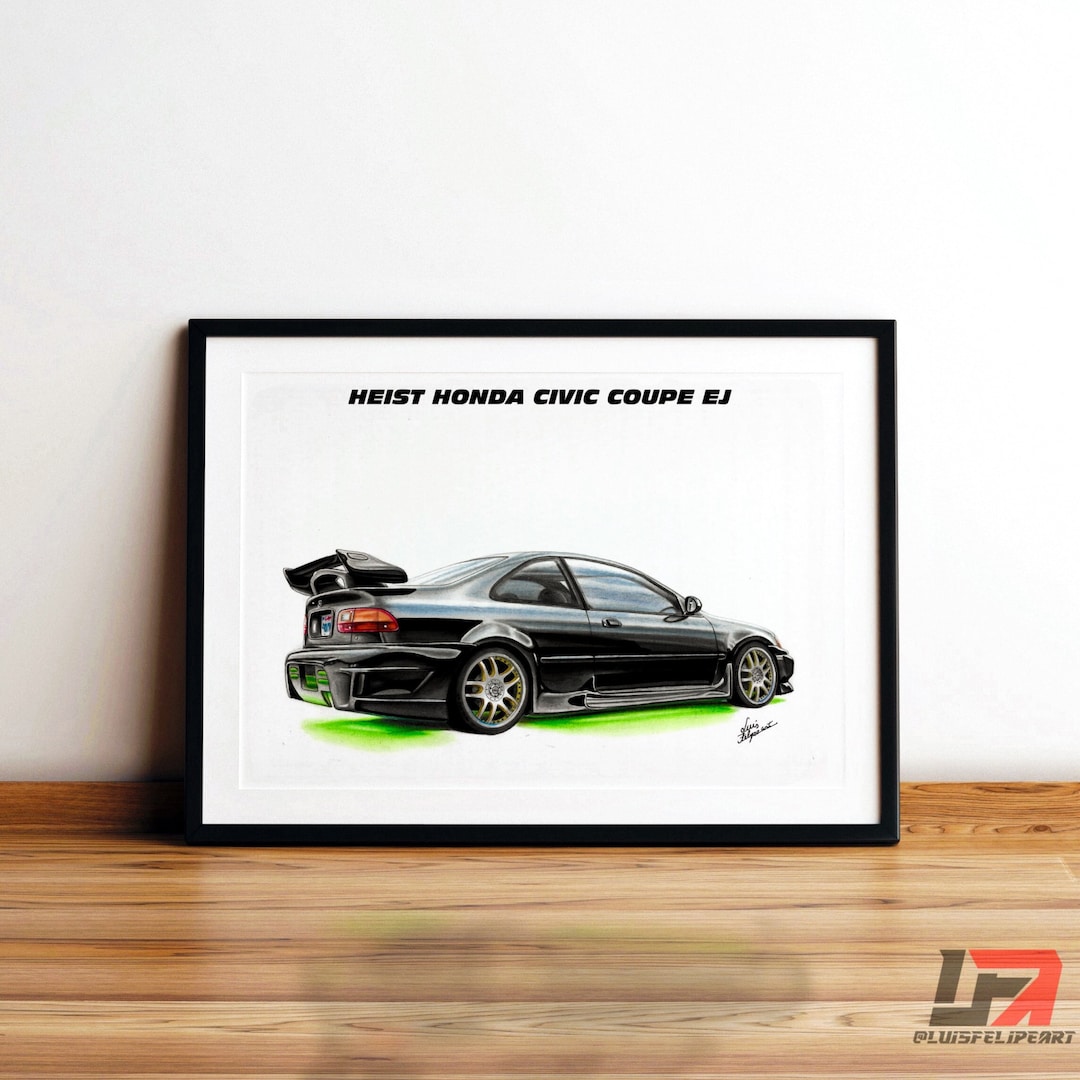 The Fast and the Furious Car Art Poster: HONDA CIVIC EJ1 COUPE (green ...