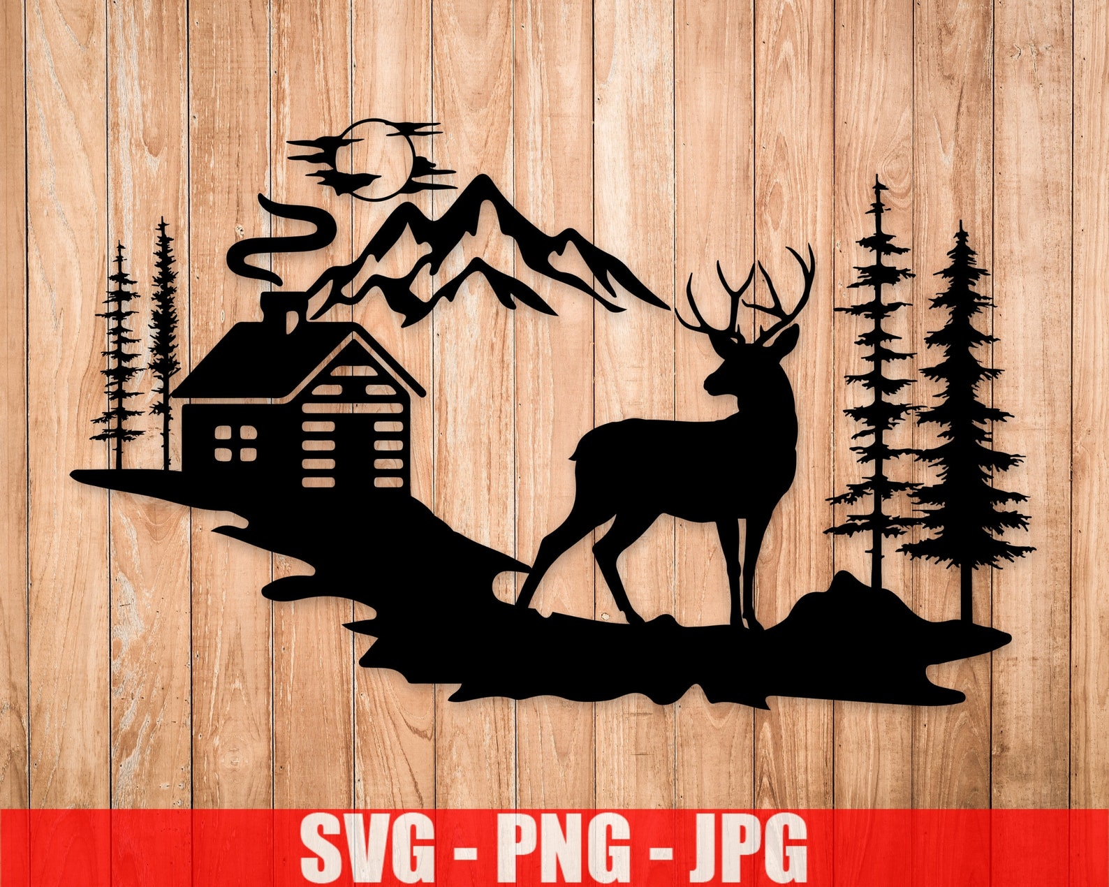Winter Log Cabin SVG Deer Svg Deer Head Svg Deer Clipart - Etsy