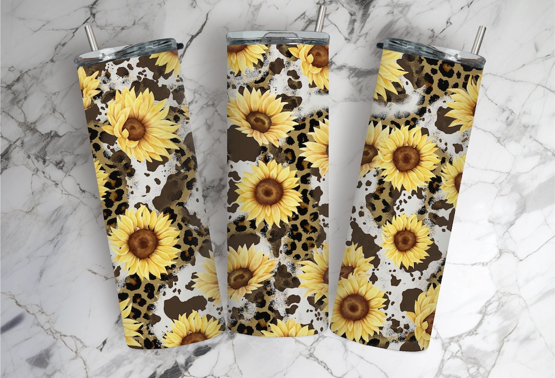 Cow Print Sunflower Tumbler PNG, Cowhide Sublimation Design, 20 Oz ...
