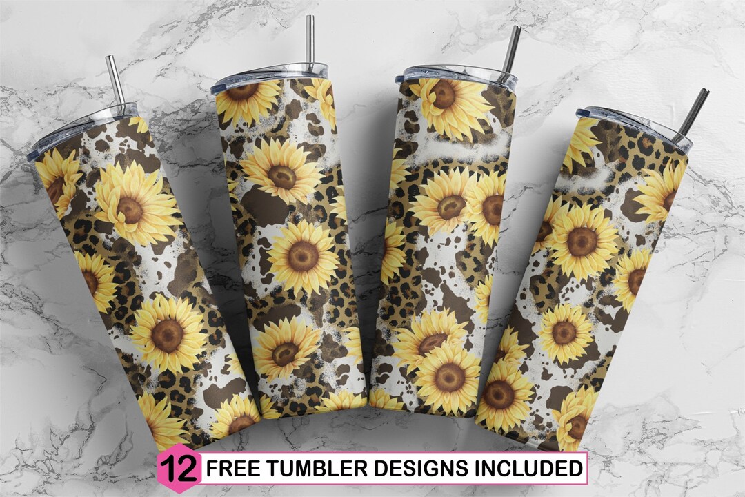 Cow Print Sunflower Tumbler PNG Cowhide Sublimation Design - Etsy