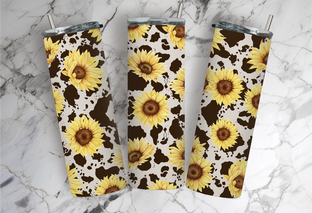 Cow Print Sunflower Tumbler PNG, Cowhide Sublimation Design, 20 Oz ...