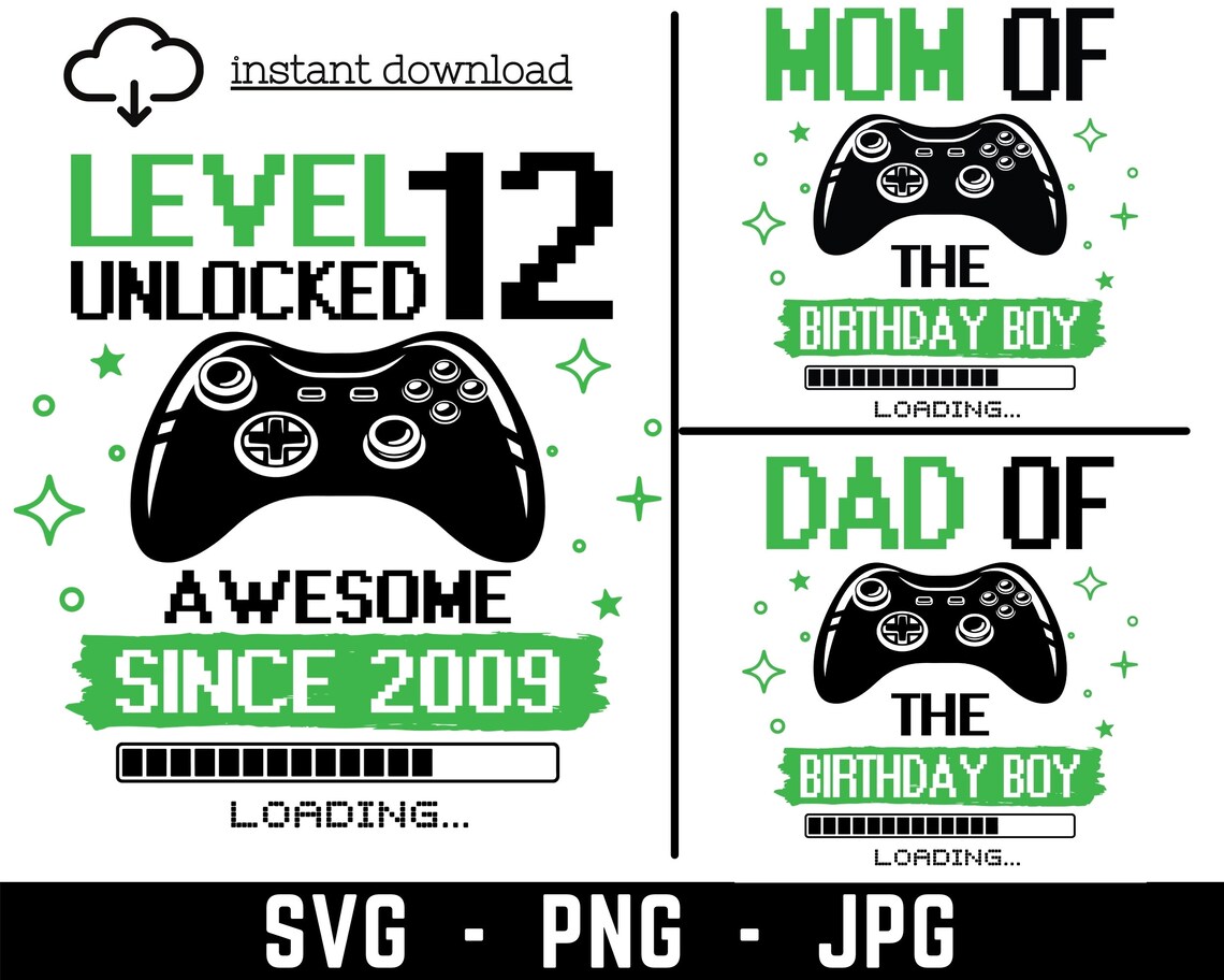 Level 12 Unlocked Svg 12th Birthday Boy Gamer 12 Years Old | Etsy