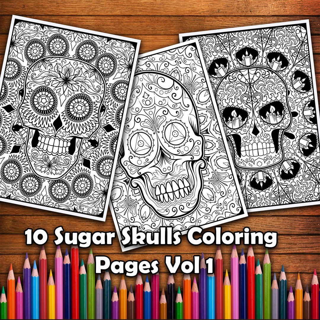10 A4 Sugar Skulls Coloring Pages Digital Download Coloring Pages for ...