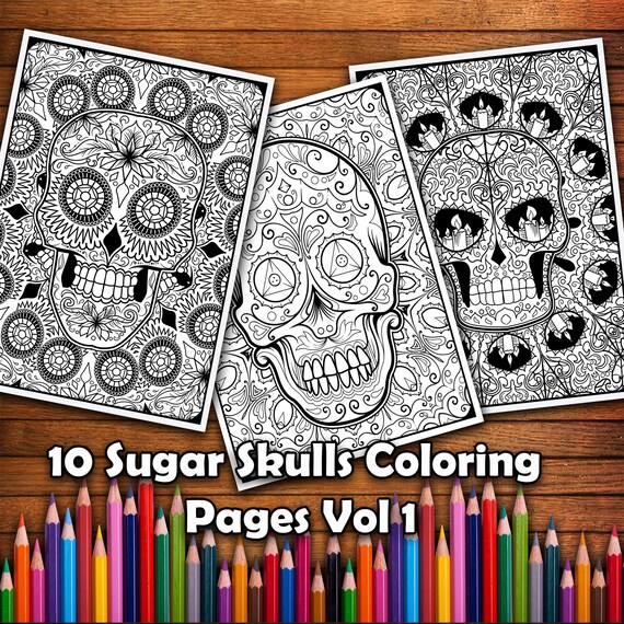 10 A4 Sugar Skulls Coloring Pages Digital Download Coloring - Etsy
