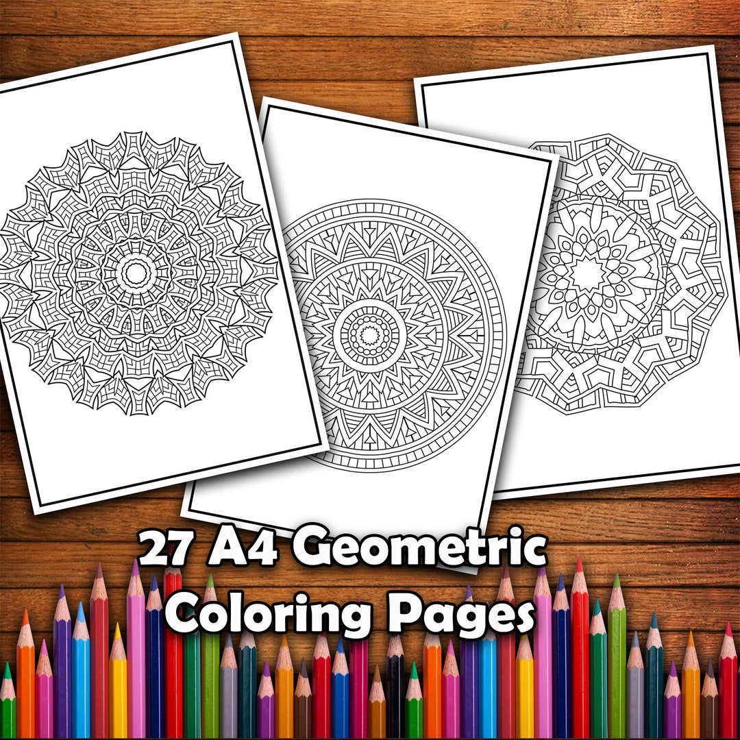 27 Geometric Coloring Pages for Adults, A4 Printable Coloring Book ...