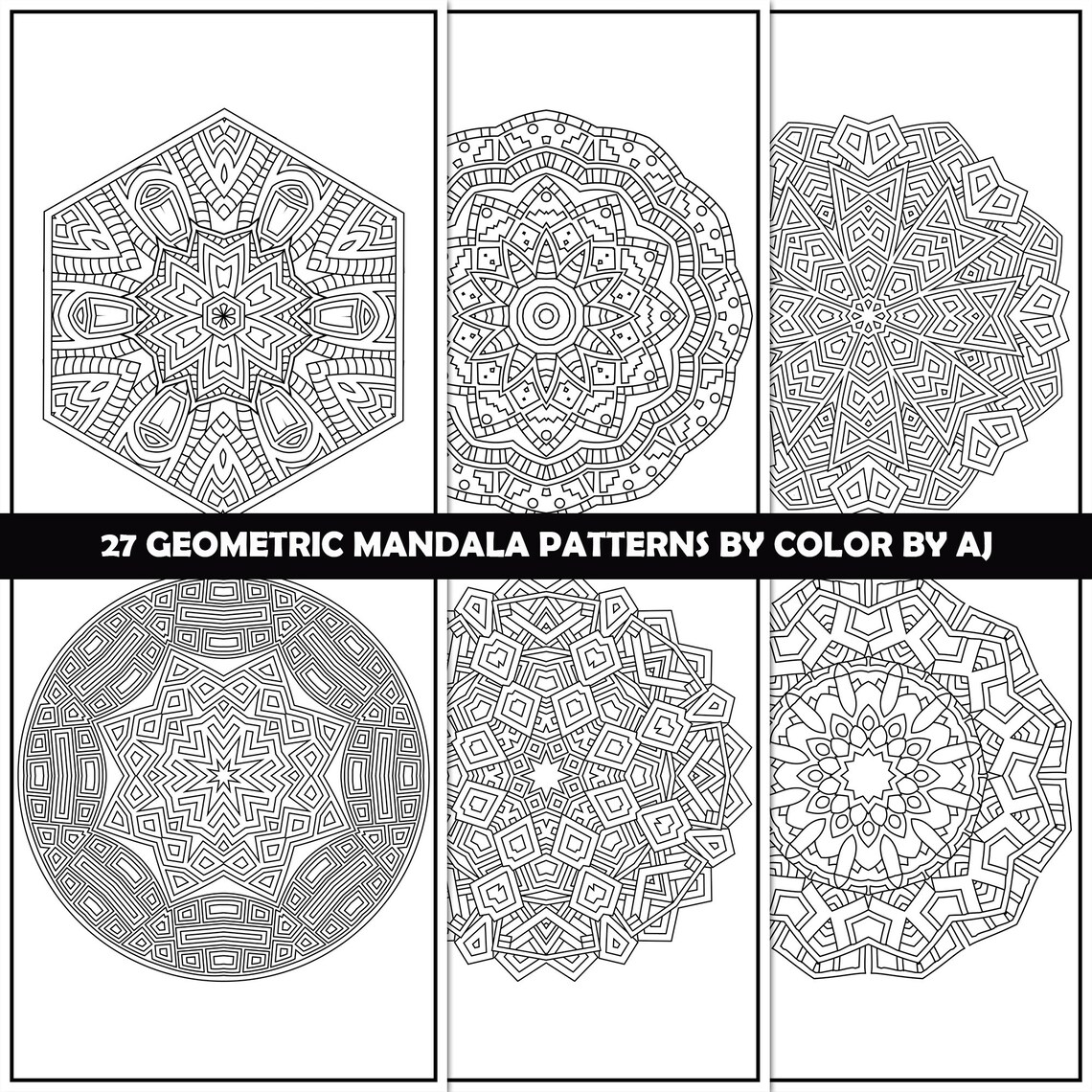27 Geometric Coloring Pages for Adults, A4 Printable Coloring Book ...