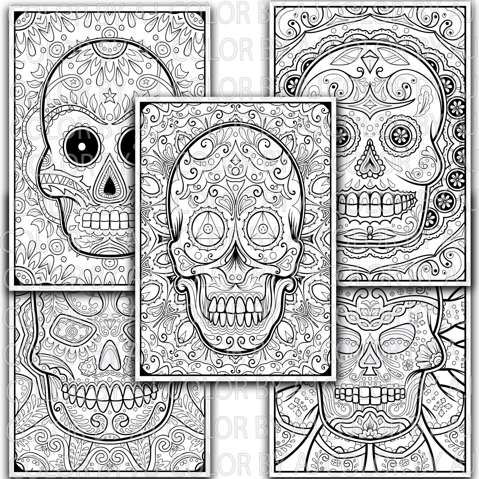 10 A4 Sugar Skulls Coloring Pages Digital Download Coloring Pages for ...