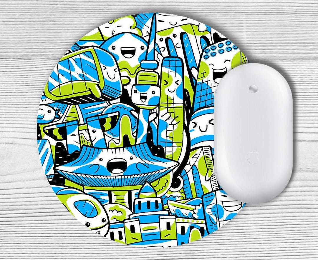 Mouse Pad Korean Cartoon Art Printed Mousepad, Blue Green Seoul Cartoon ...