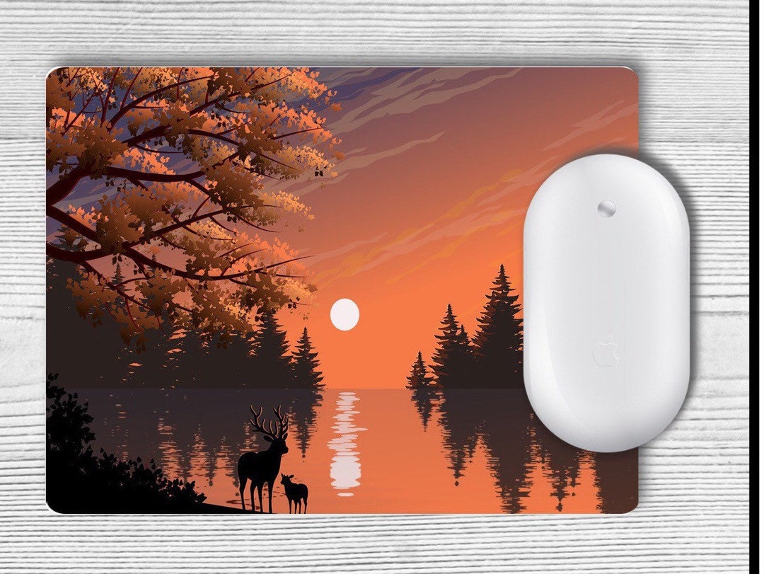 Mouse Pad Red Night Sky Clouds Design Home Office Gift Sunset Deer ...