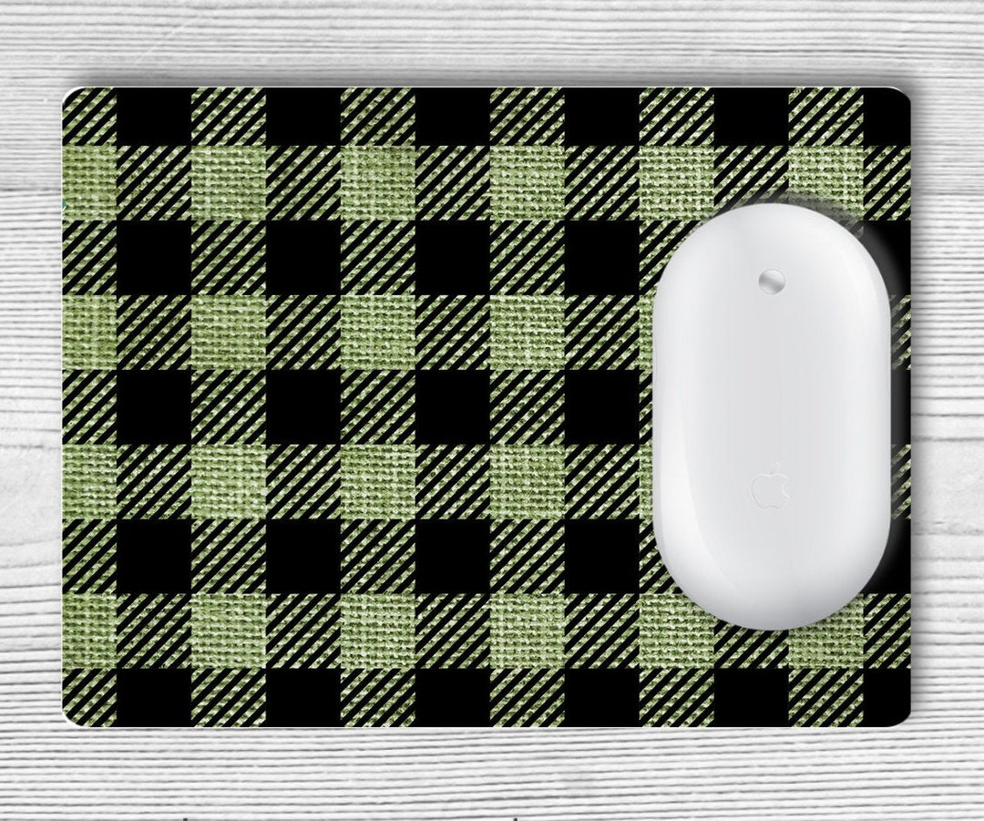 Green Check Mouse Pad, Plaid Design Printed Mousepad, Optional Coaster ...