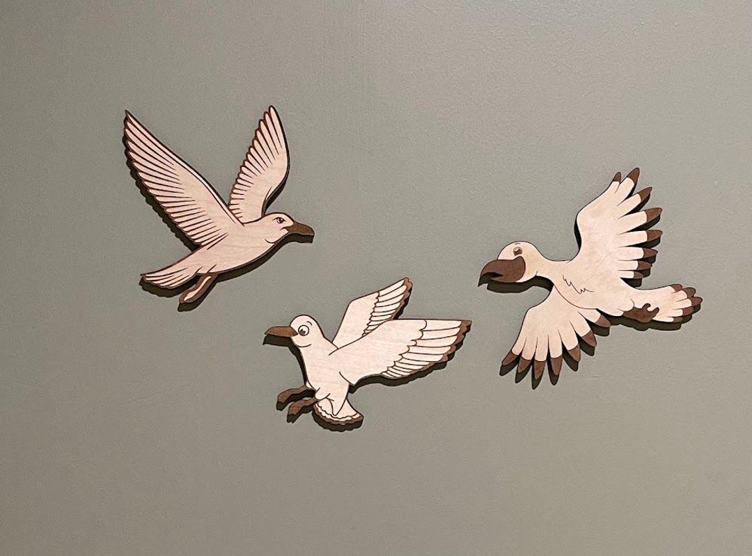 Set of 3 Wood Seagull Silhouette Cutout Shapes - Wood Seagull Wall ...