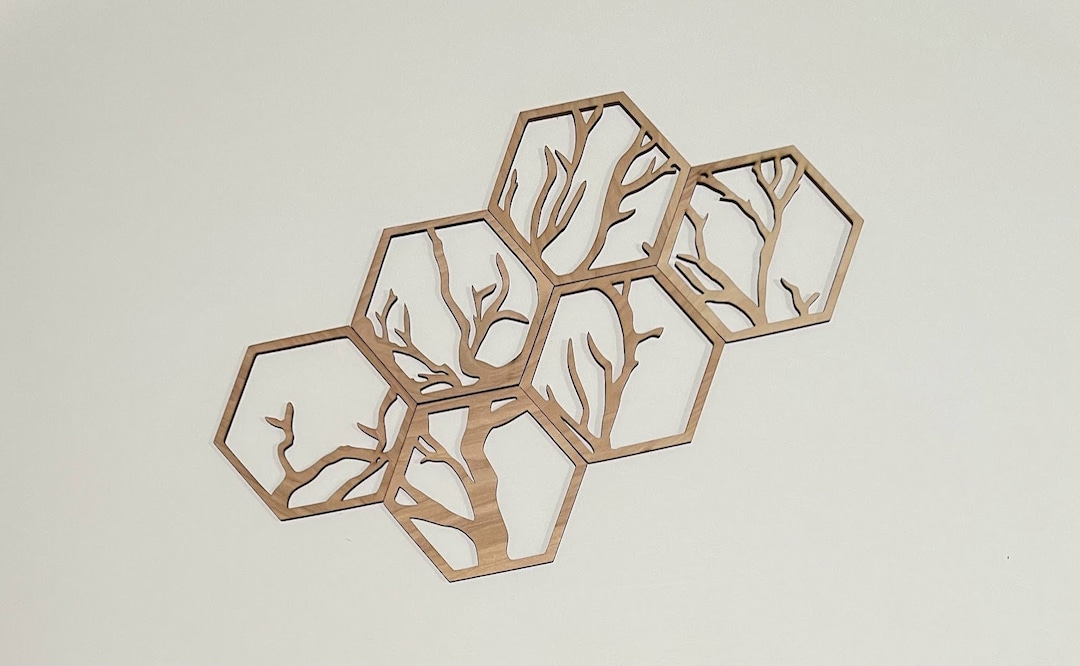 Hexagon Tree of Life Wood Wall Art Set of 6. Living Room Decor, Office ...