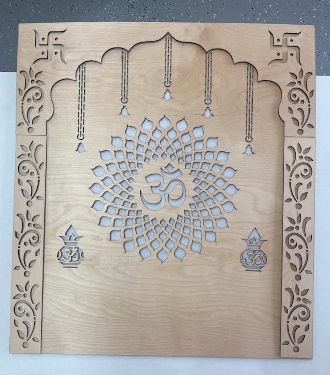 Custom Wooden OM Mandir – Personalized Hindu Temple Decor – Laser Cut ...