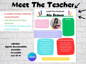 Meet the Teacher Editable Canva Template Boho Rainbow - Etsy Canada