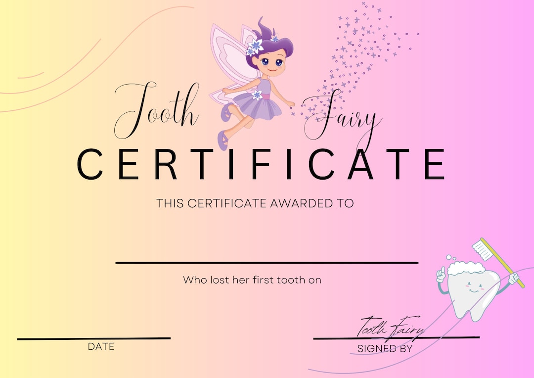 Editable Tooth Fairy Certificate: First Lost Tooth (digital Download ...