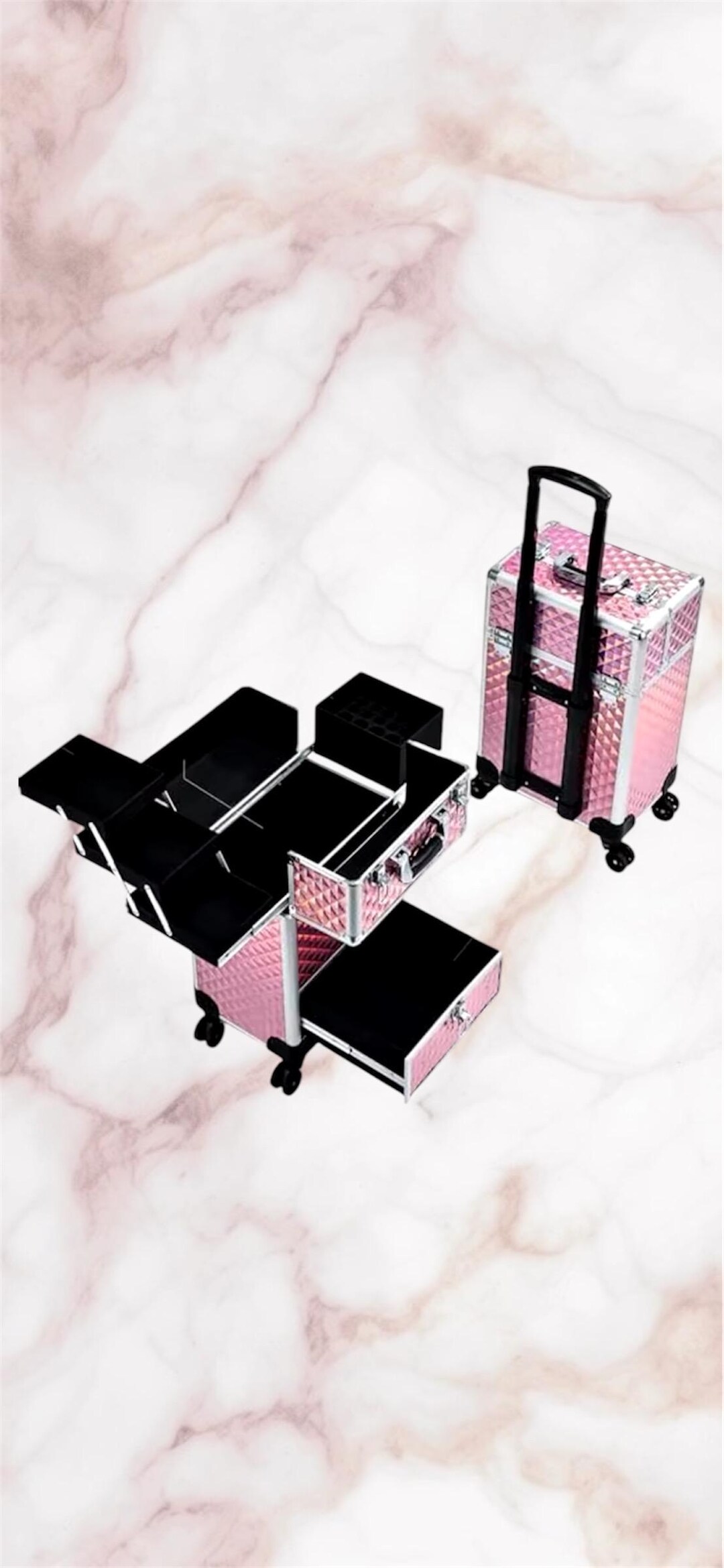 Professional Rolling Makeup Trolley With Slide Rail Trays and Large ...