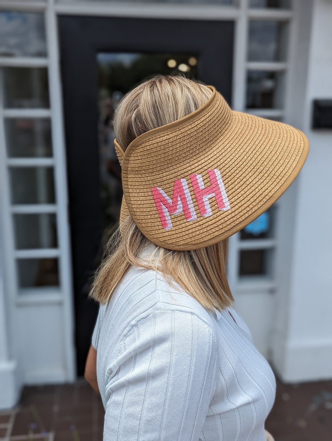 Personalized Sun Visor Hat, Beach Hat With Initials, Wide Brim Floppy ...