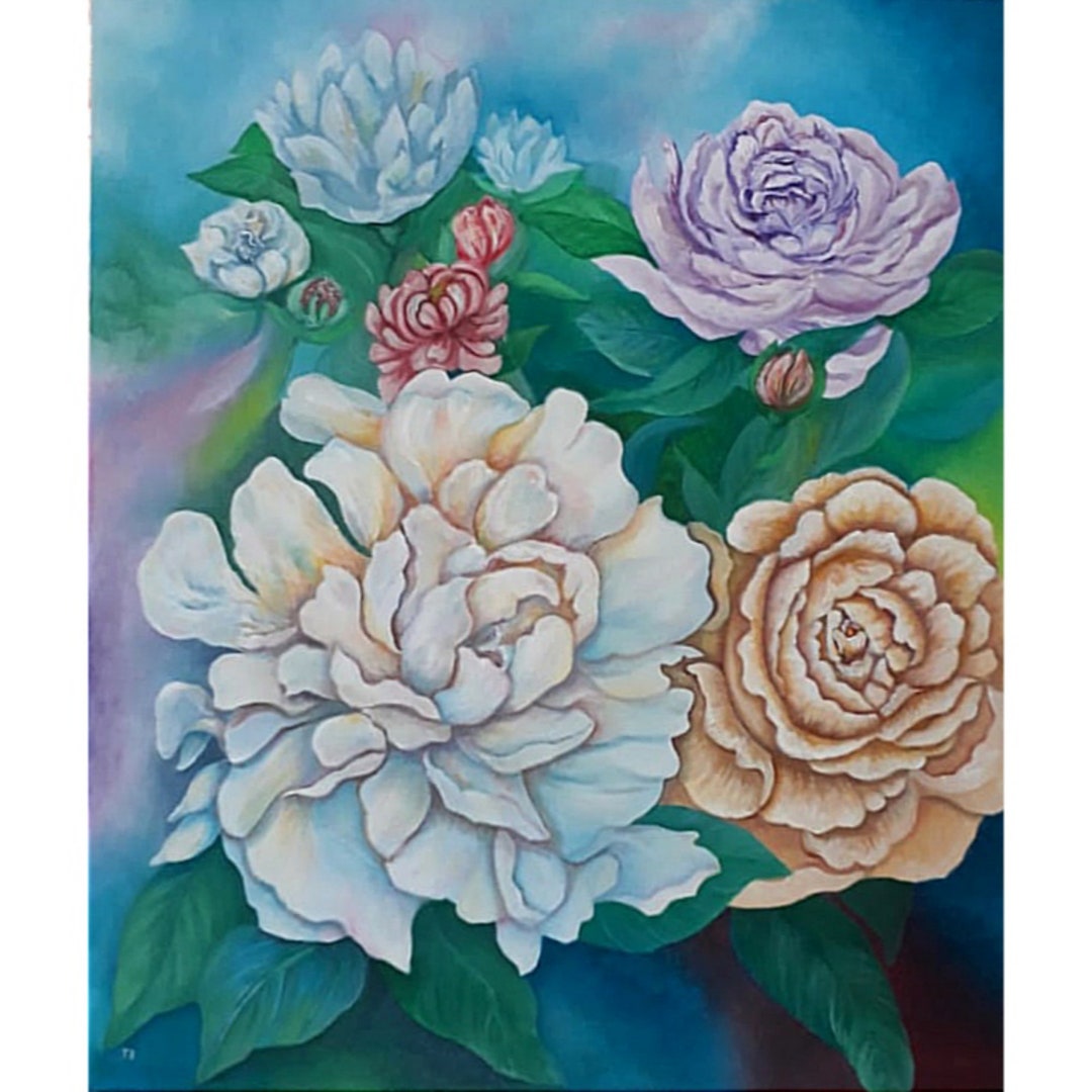 Peony Painting Peonies Flower Art Original Flower Wall Art Floral Hand ...