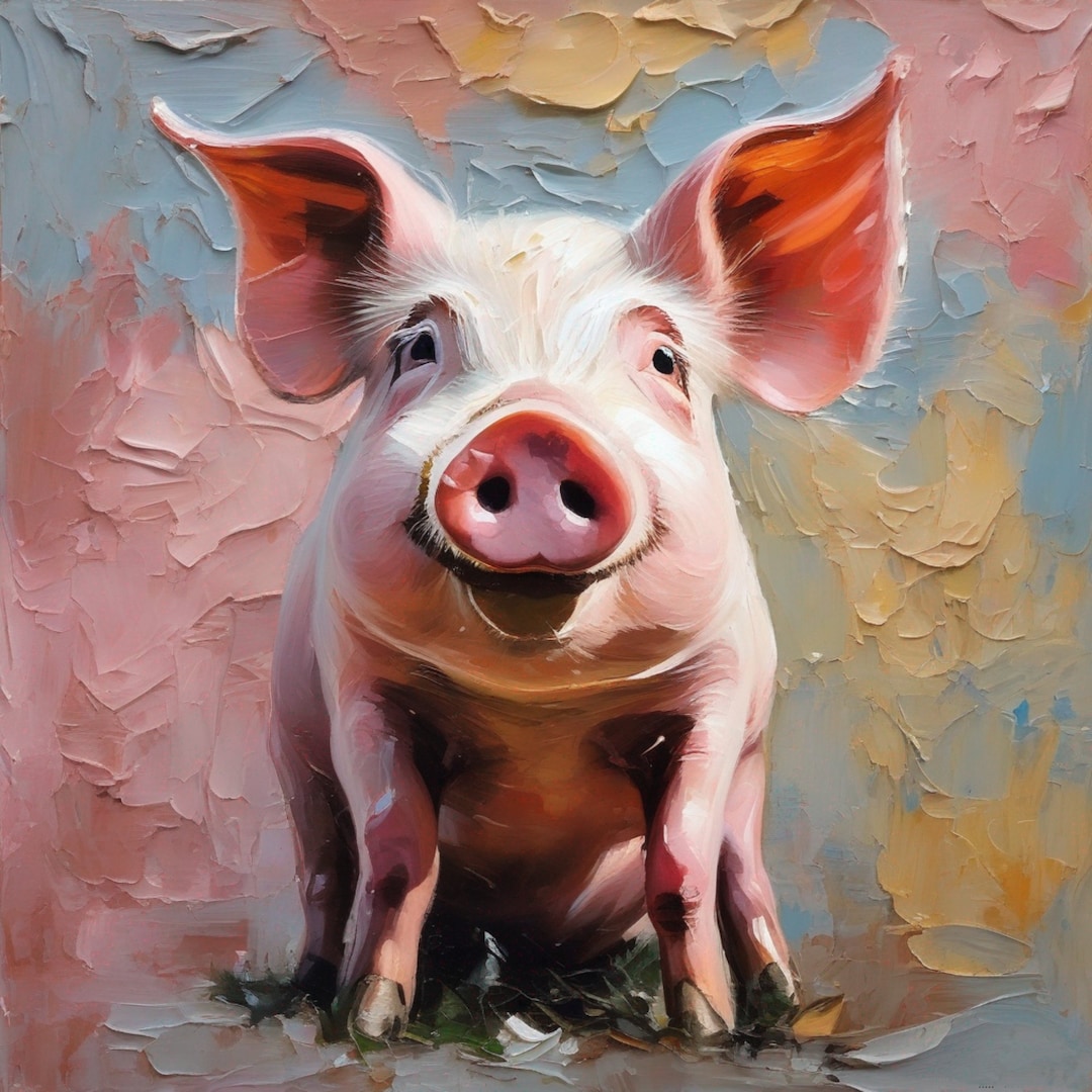 Piglet Painting Animal Original Art Farmhouse Pig Wall Art Oil Canvas ...