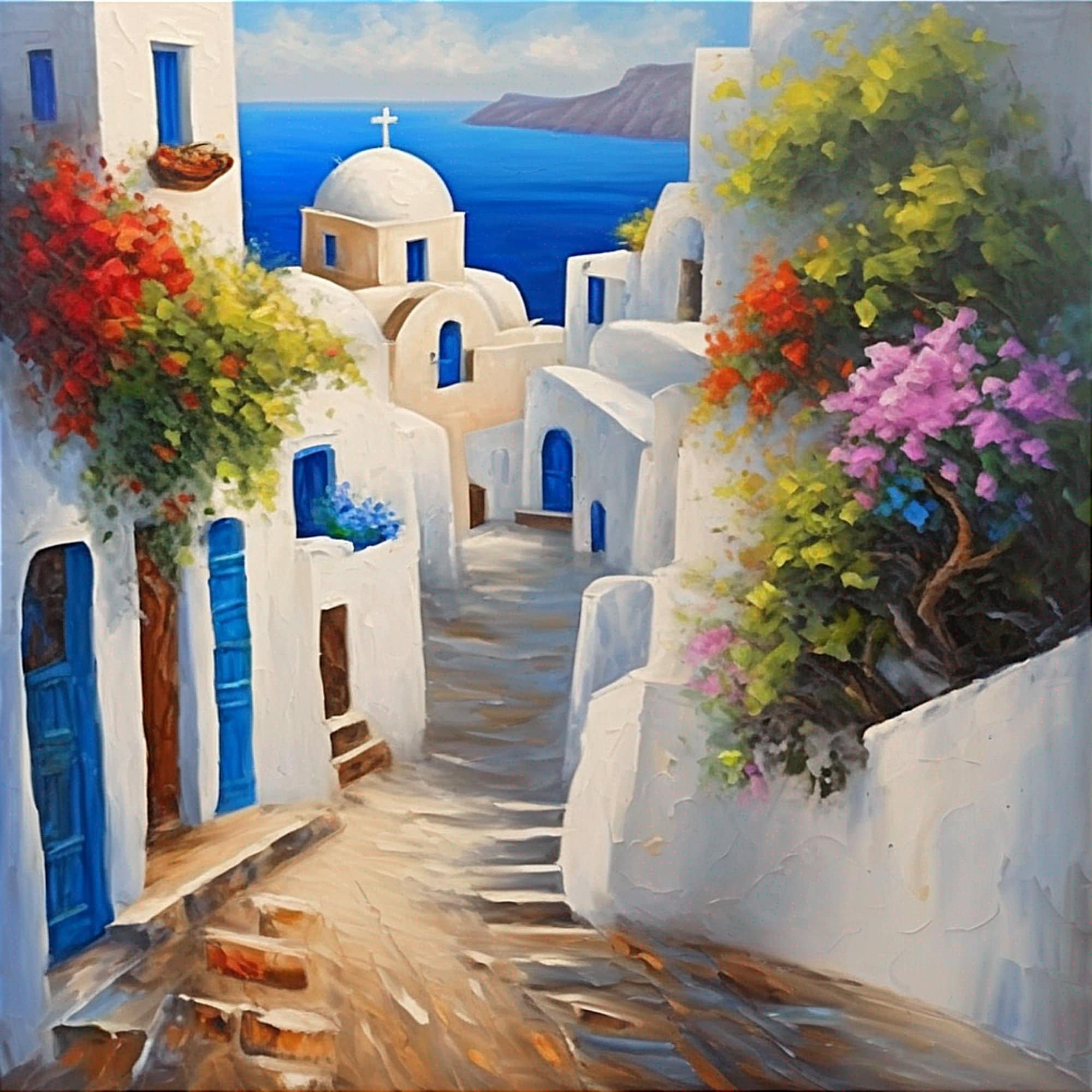 Santorini Painting Greece Original Art Greek Island Impasto Oil ...