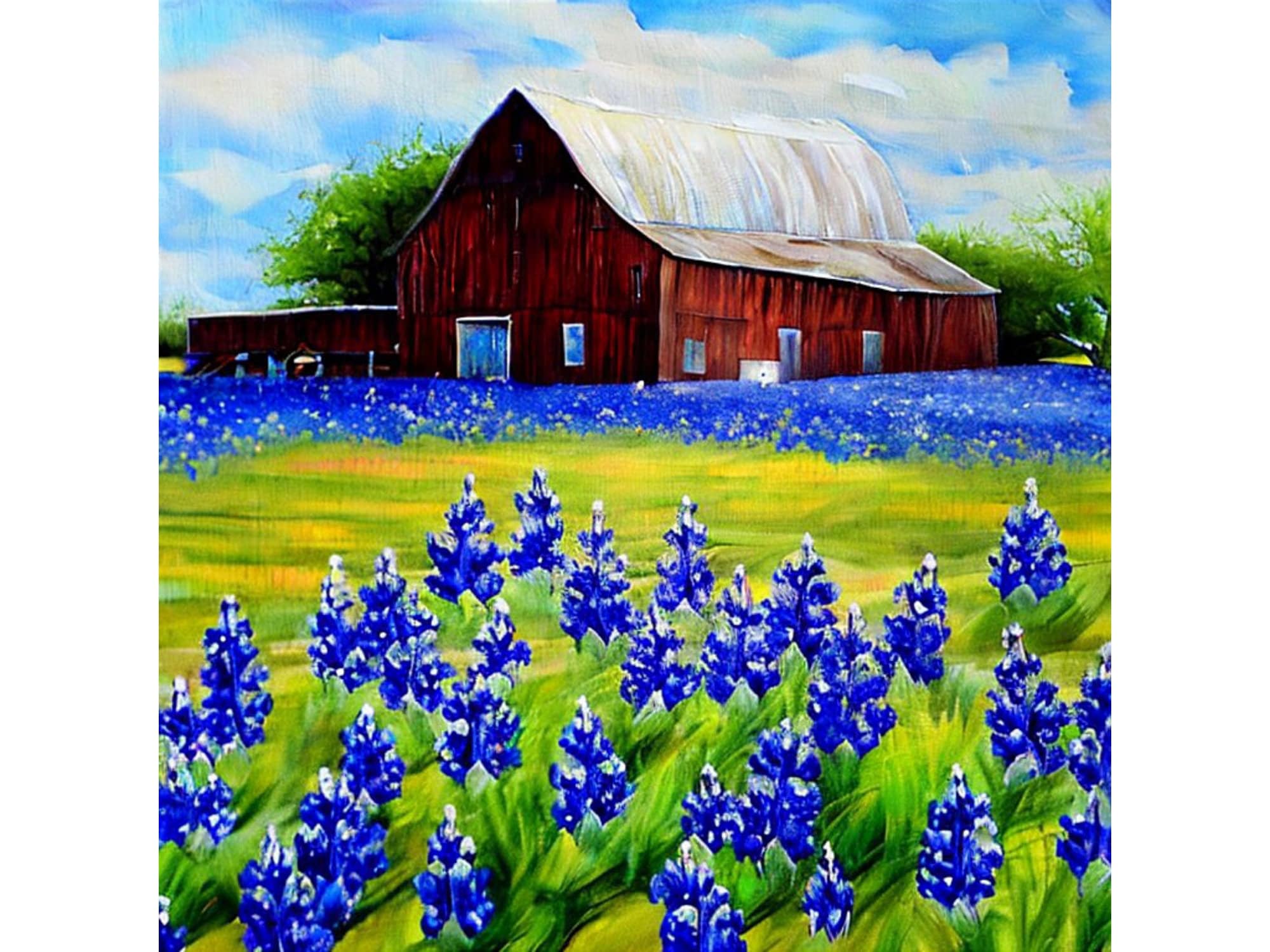 Old Barn Painting Bluebonnet Original Art Farmhouse Floral Wall Art ...