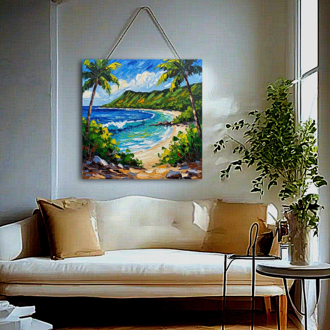 Oahu Hawaii Original Oil Painting Beach Palm Trees Seascape Impasto Art ...