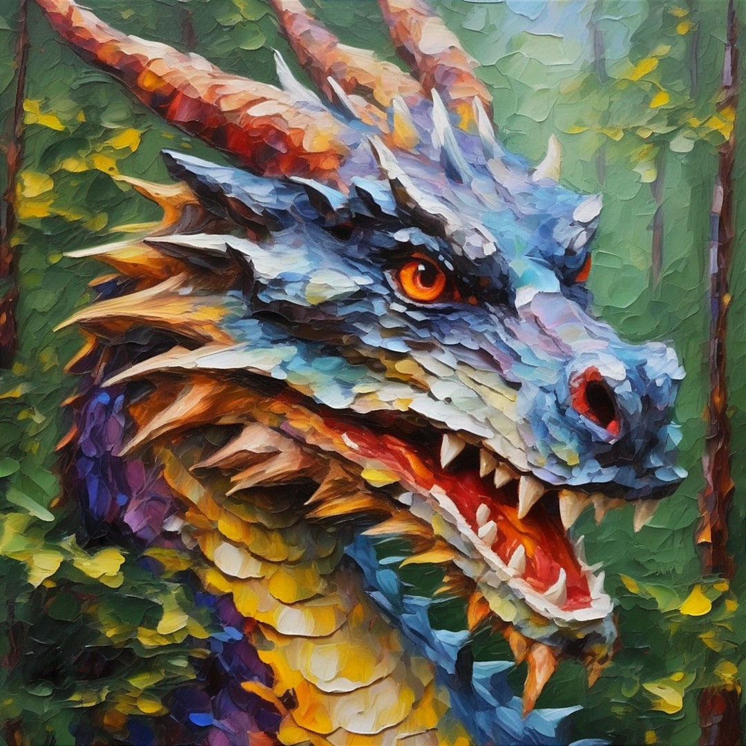 Dragon Painting Wild Animals Original Art Woodland Impasto Oil Painting ...