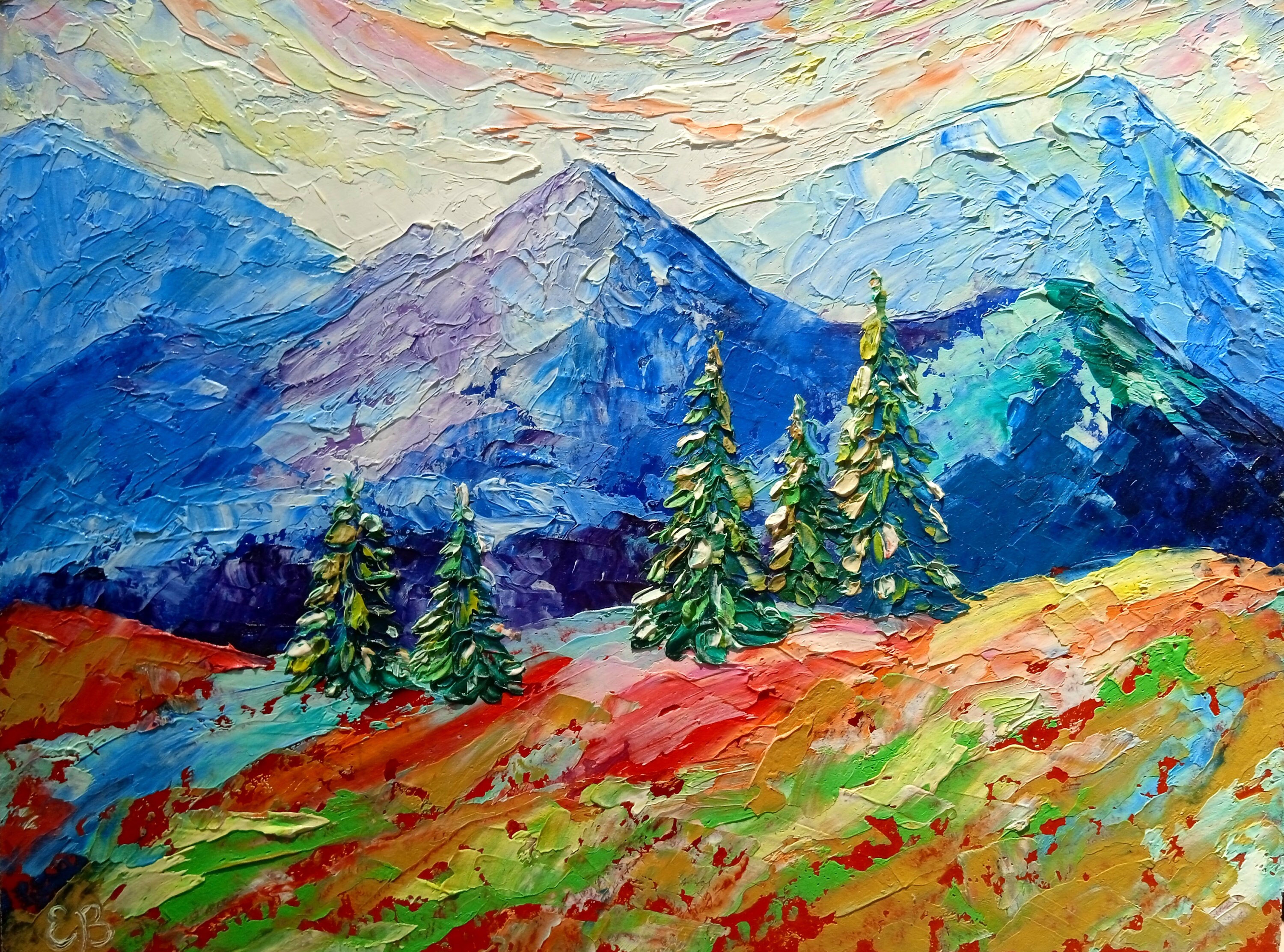 Colorado Painting Rocky Mountains Original Art Pine Tree Impasto Oil ...