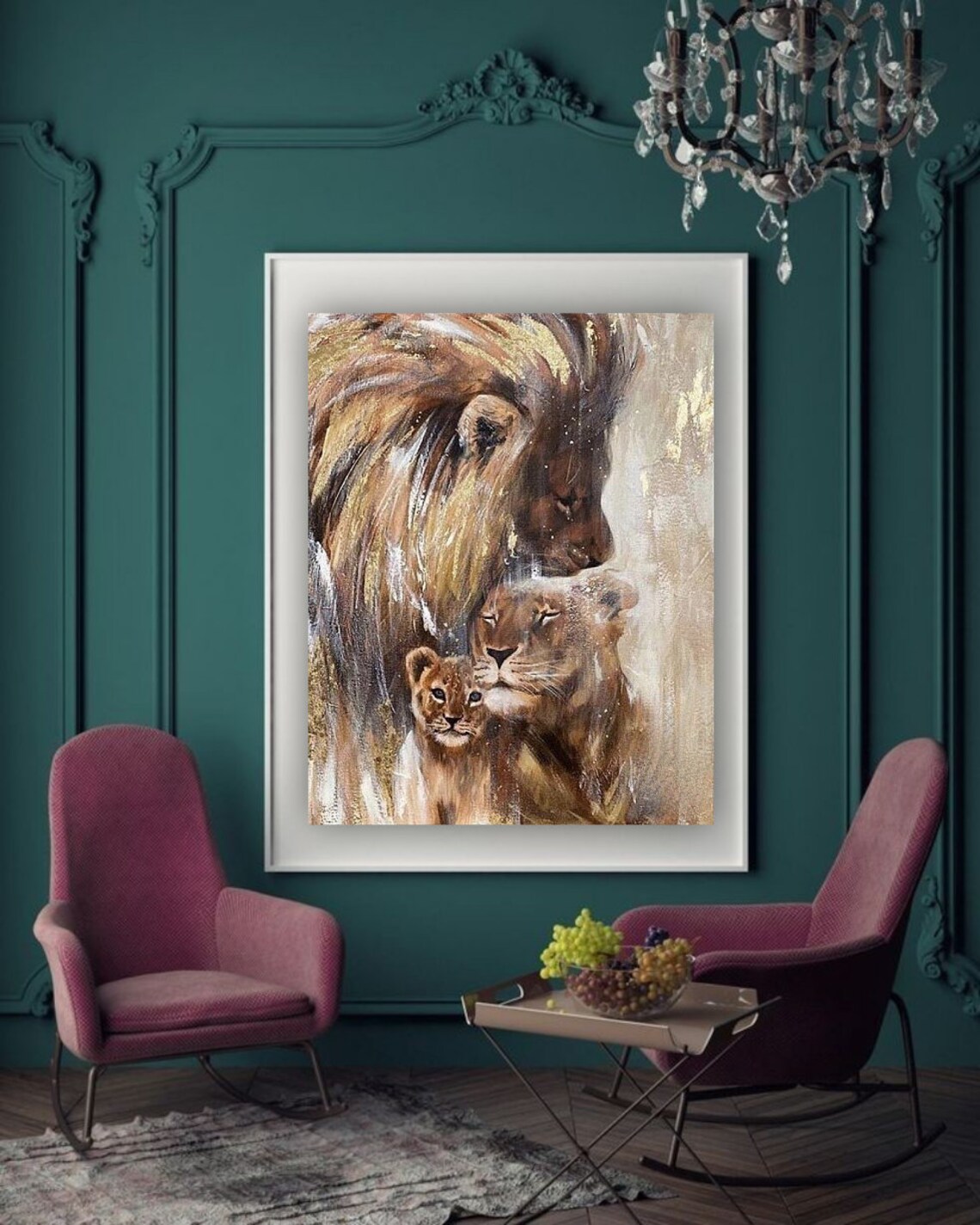Lion Painting Animal Original Art Lion Family Oil African - Etsy