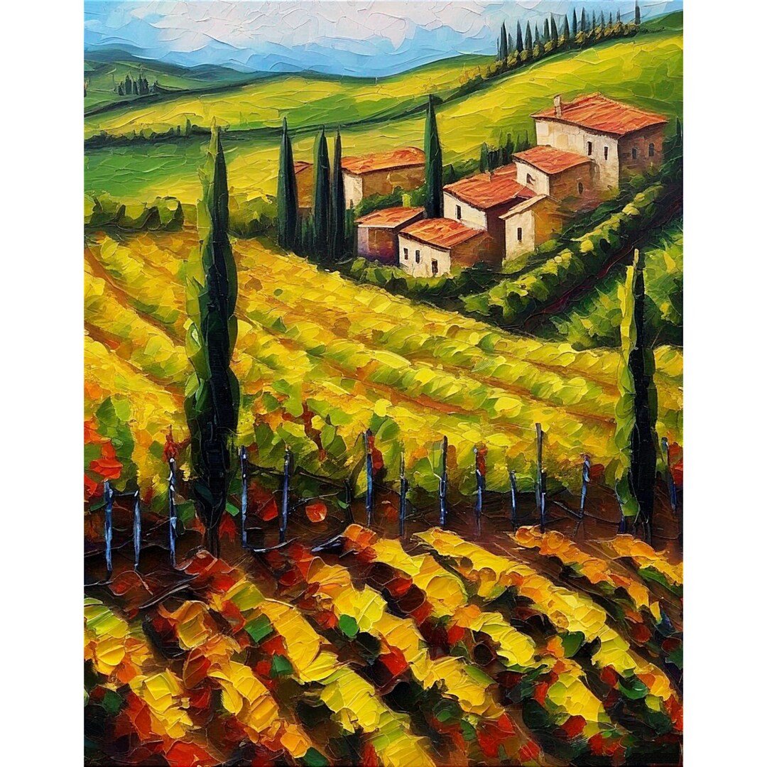 Tuscany Vineyard Painting Impasto Oil Painting Original Italy Landscape ...