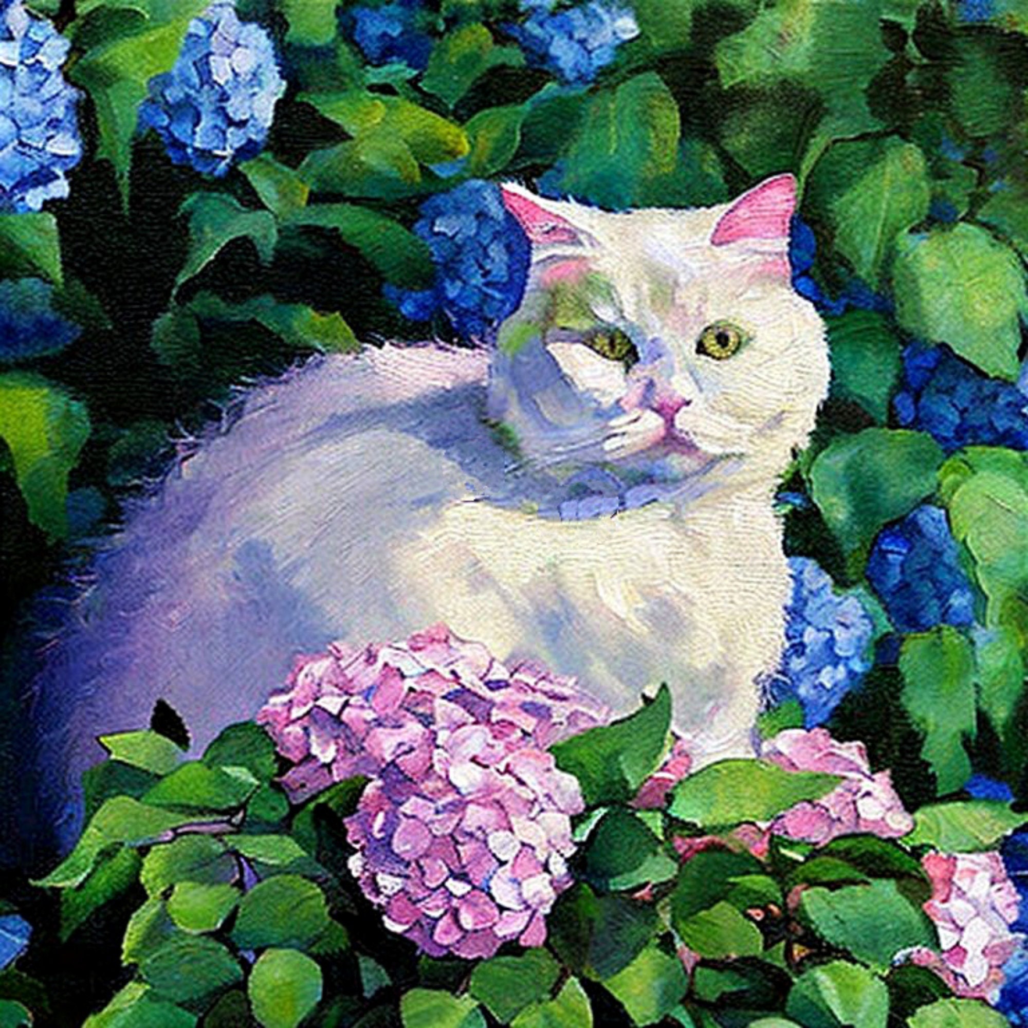 Hydrangea Painting Cat Original Art Pet Artwork Flower - Etsy