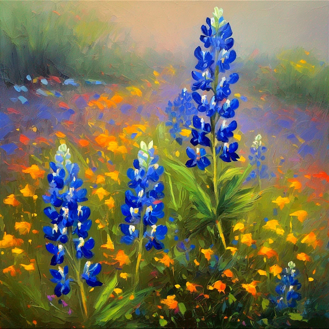 Texas Bluebonnet Oil Painting Original Impasto Floral Art Canvas Custom ...
