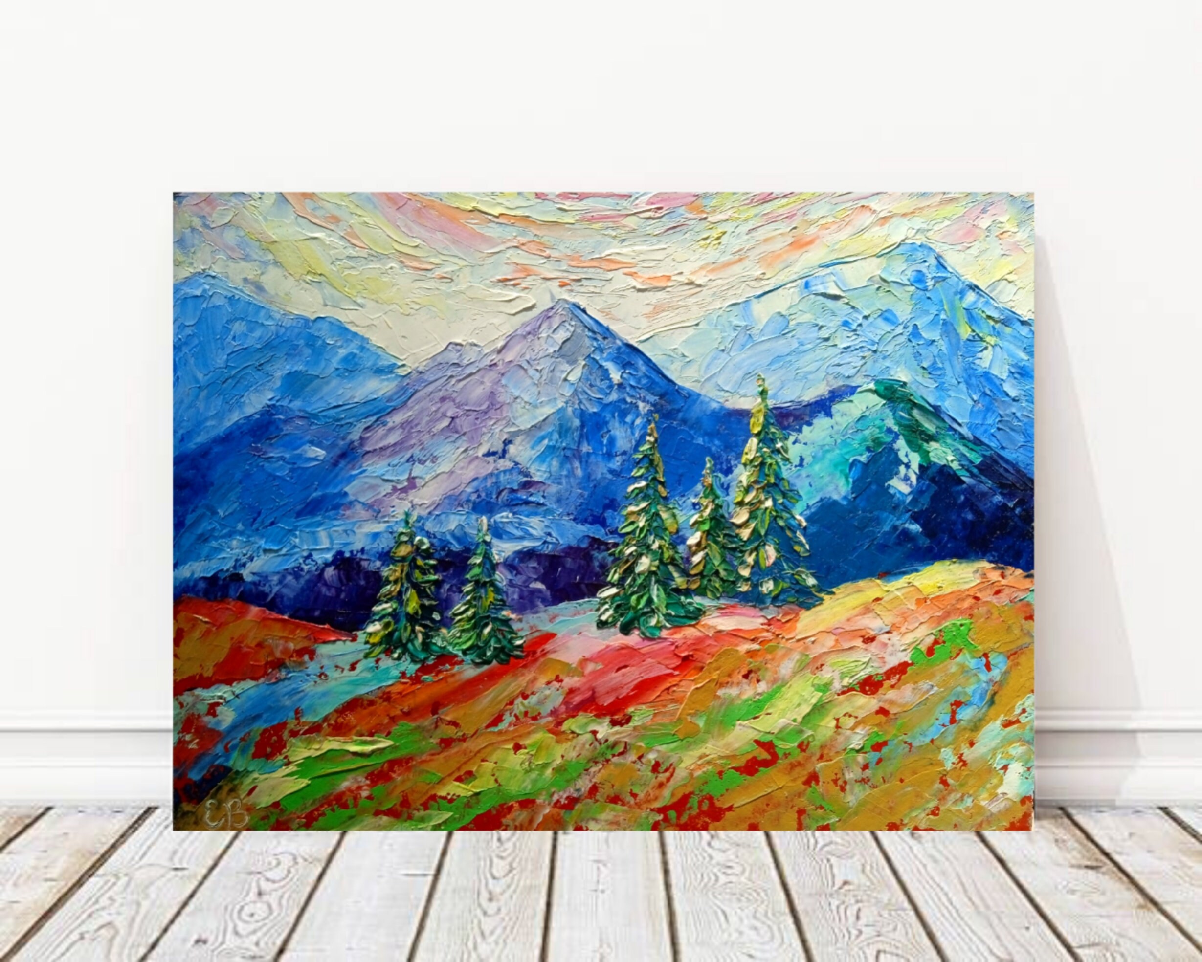 Colorado Painting Rocky Mountains Original Art Pine Tree Impasto Oil ...