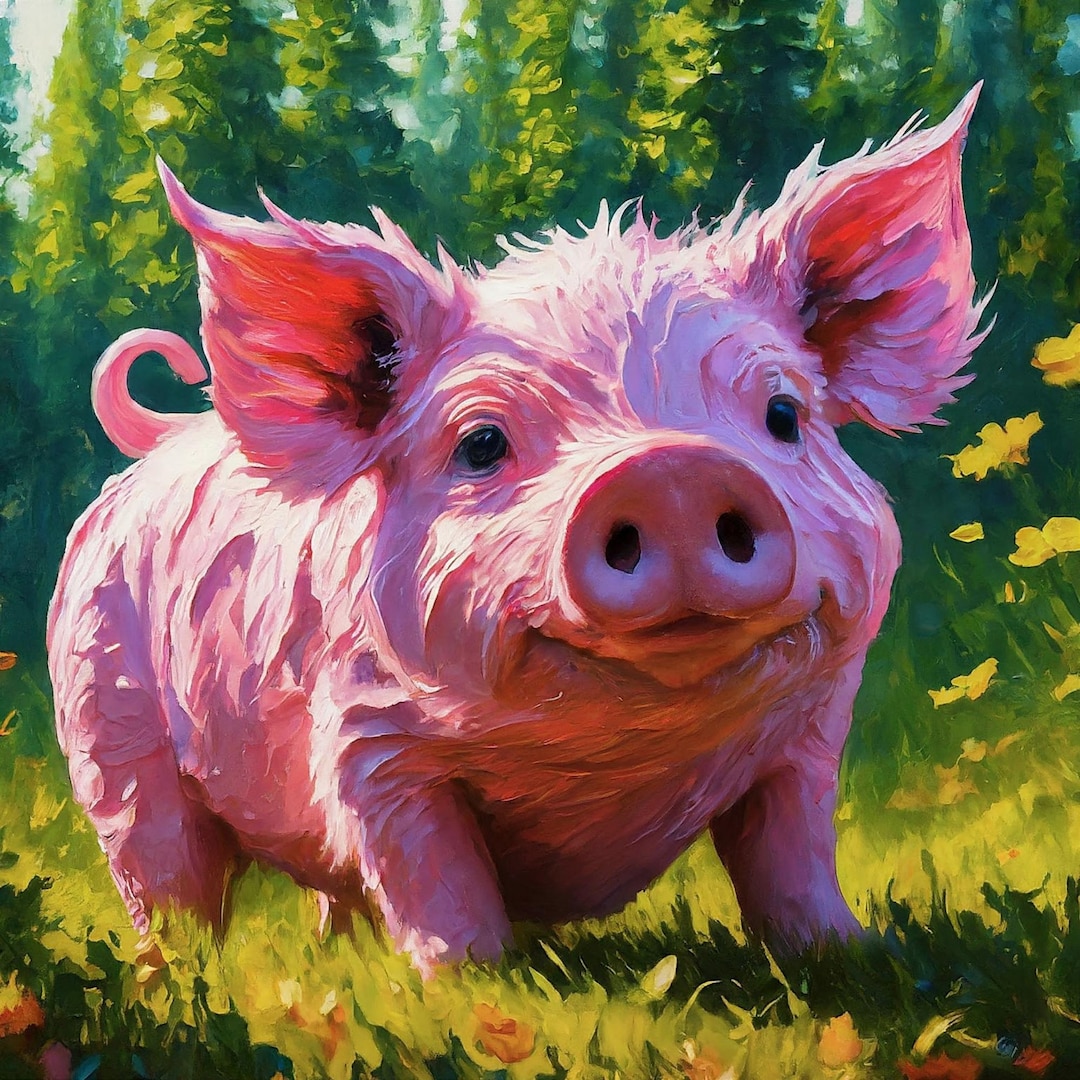 Piglet Painting Animal Original Art Farmhouse Pig Wall Art Oil Canvas ...