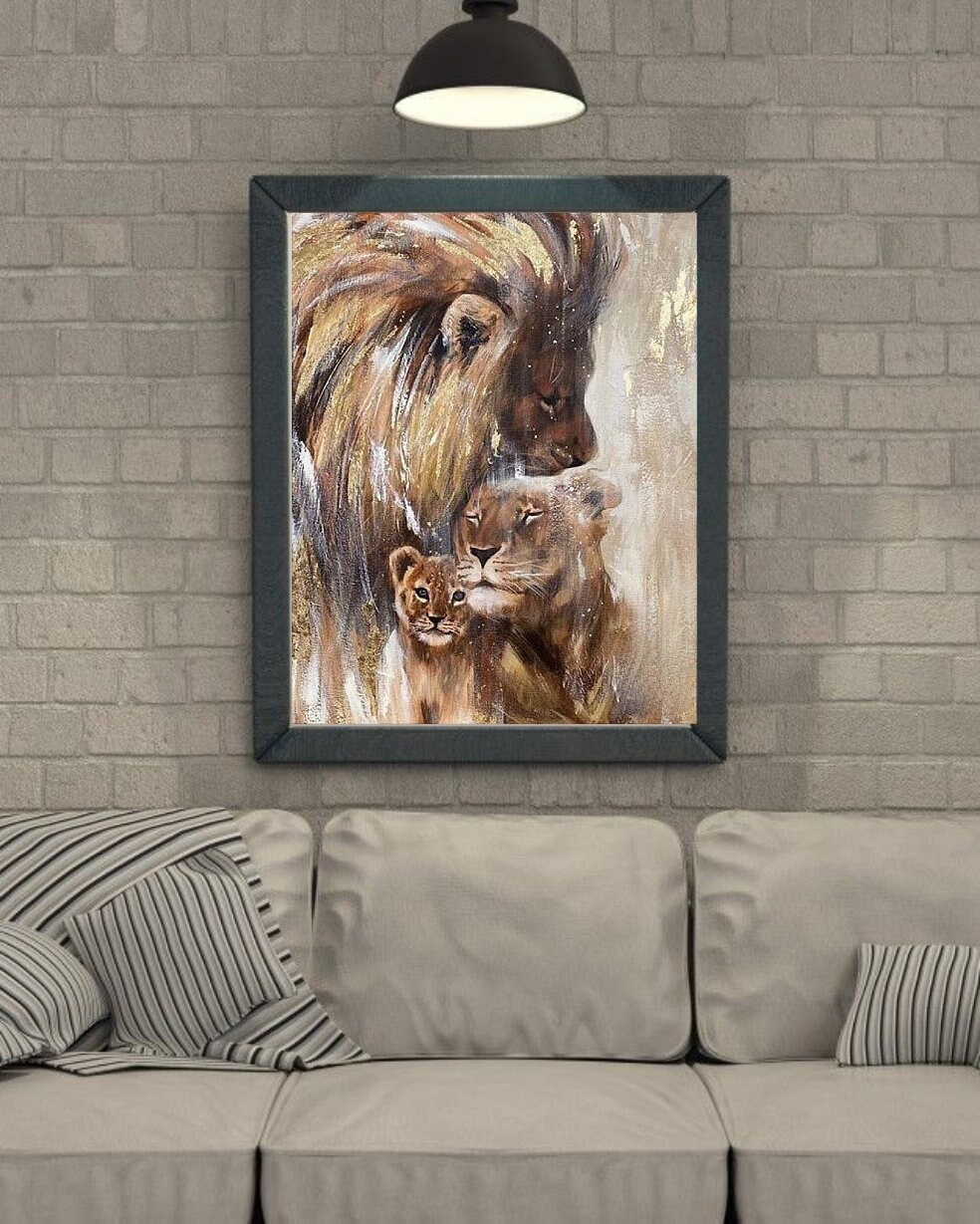Lion Painting Animal Original Art Lion Family Oil African - Etsy
