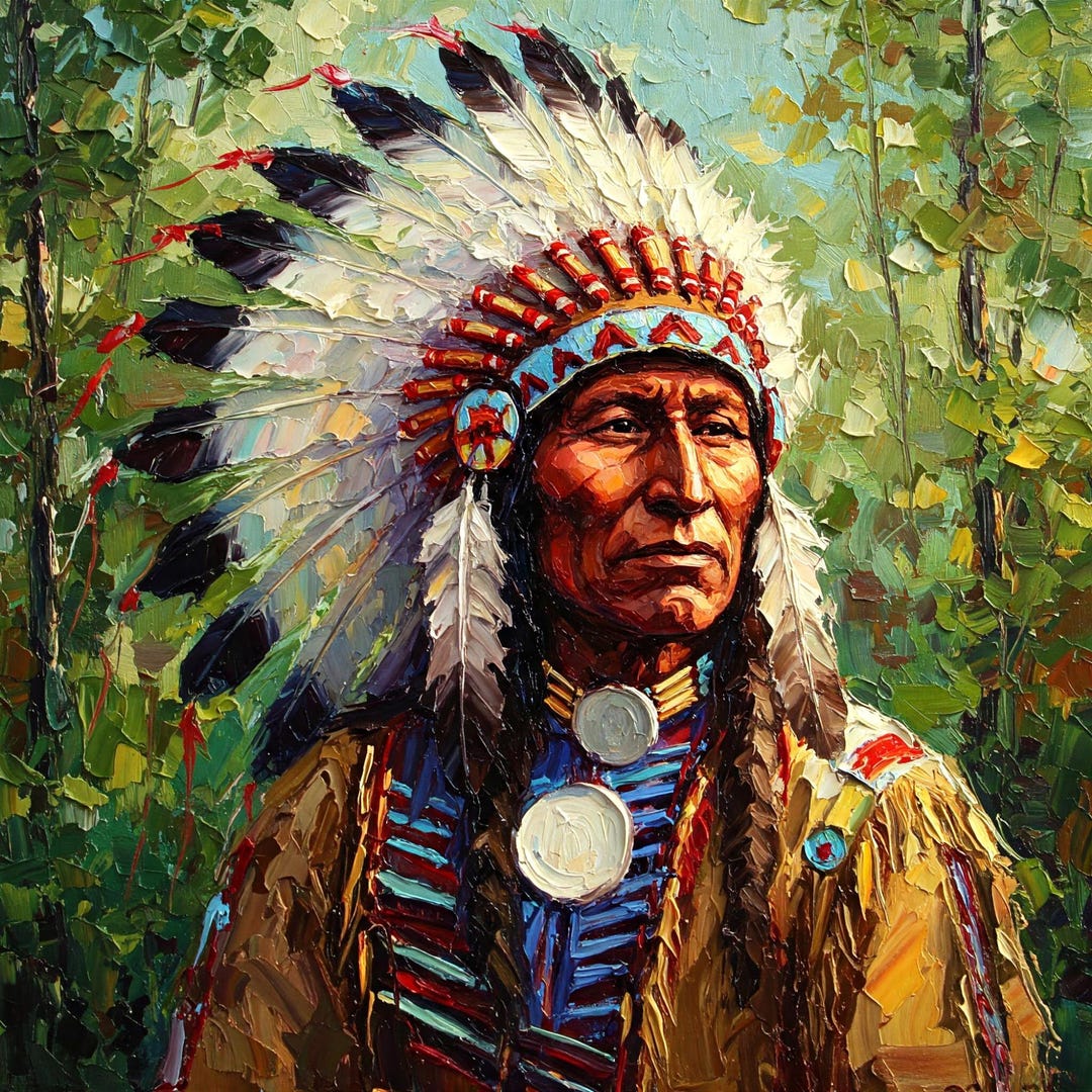 Native American Indian Chief Portrait Original Impasto Oil Painting ...