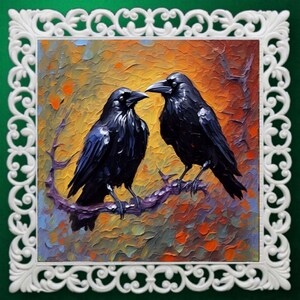 Black Ravens Oil Painting Couple Birds Original Art Crow Impasto ...