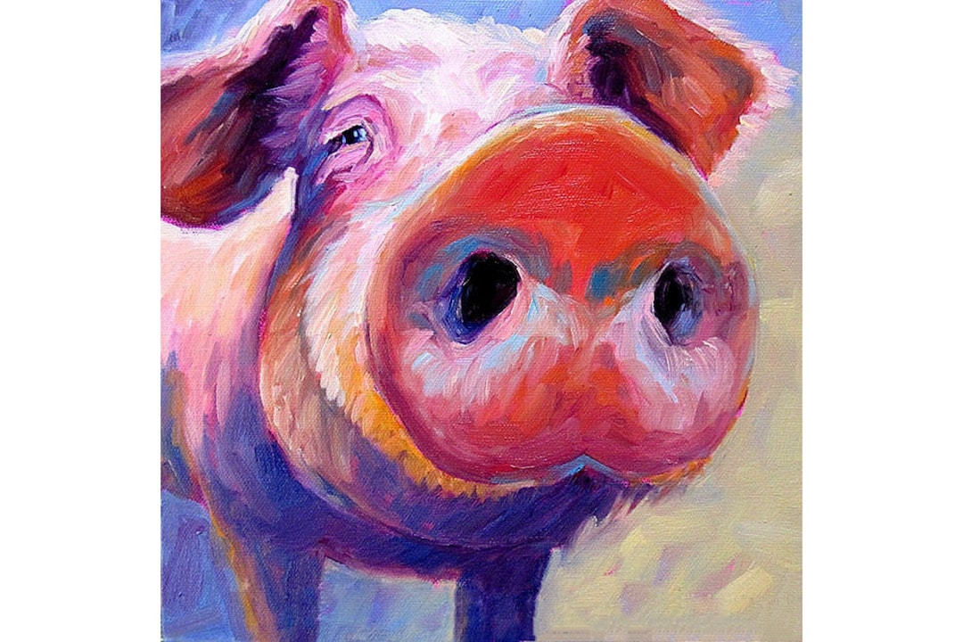Piglet Painting Animal Original Art Farmhouse Pig Wall Art Oil Canvas ...