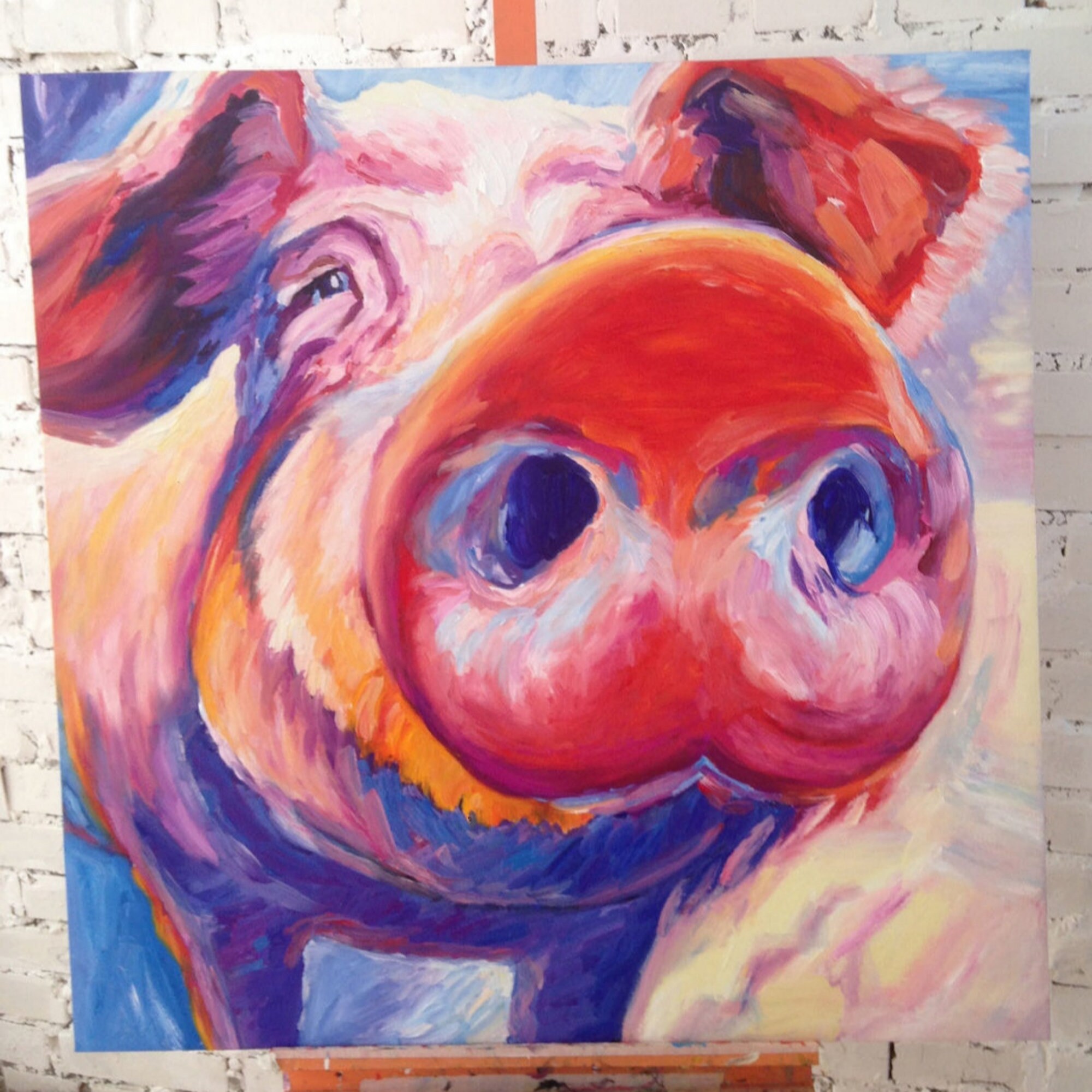Piglet Painting Animal Original Art Farmhouse Pig Wall Art Oil Canvas ...