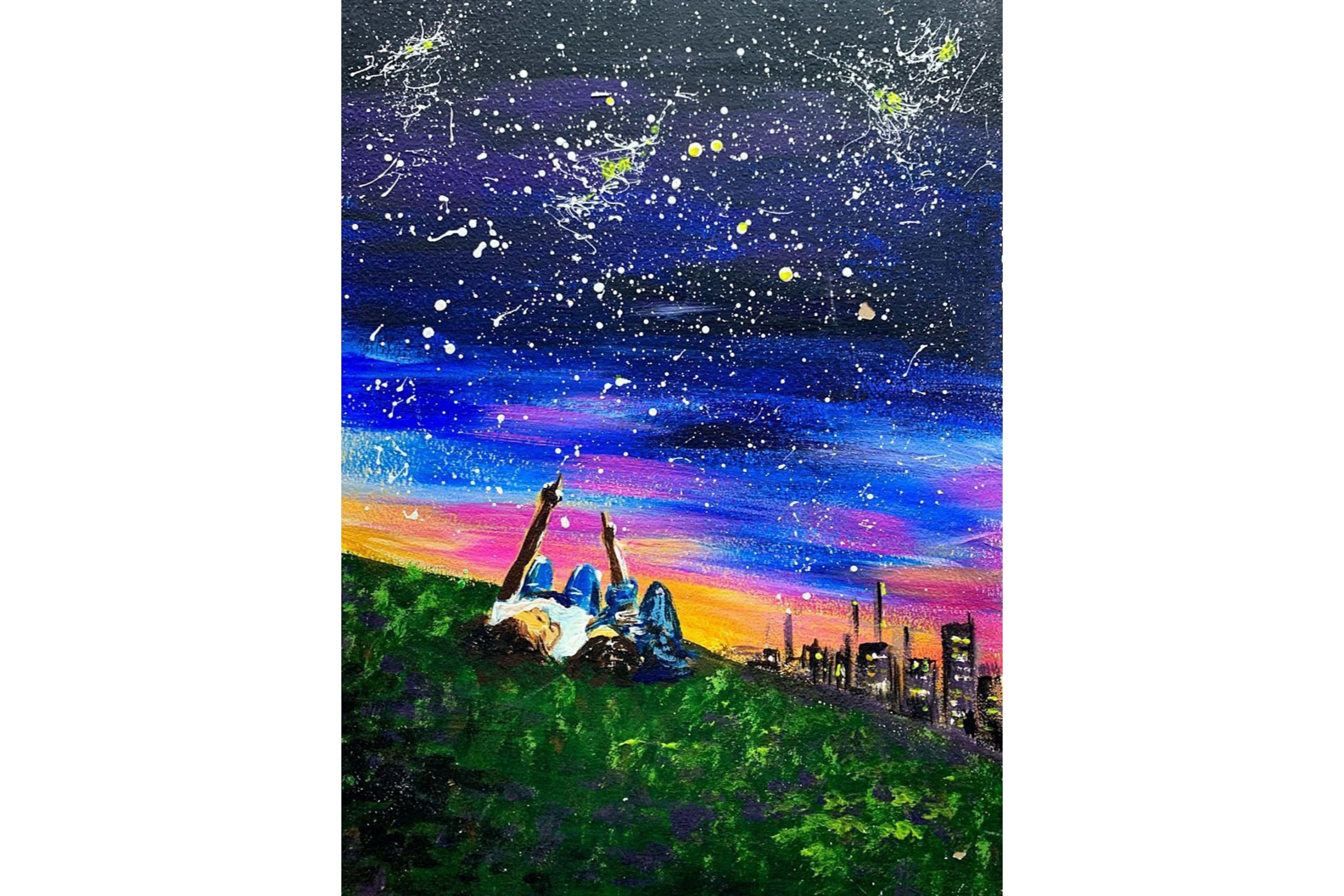 Starry Sky Painting Couple Original Art Man and Woman Painting Romantic ...