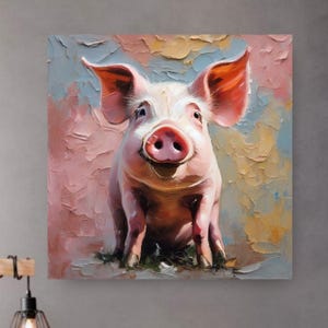 Piglet Painting Animal Original Art Farmhouse Pig Wall Art Oil Canvas ...