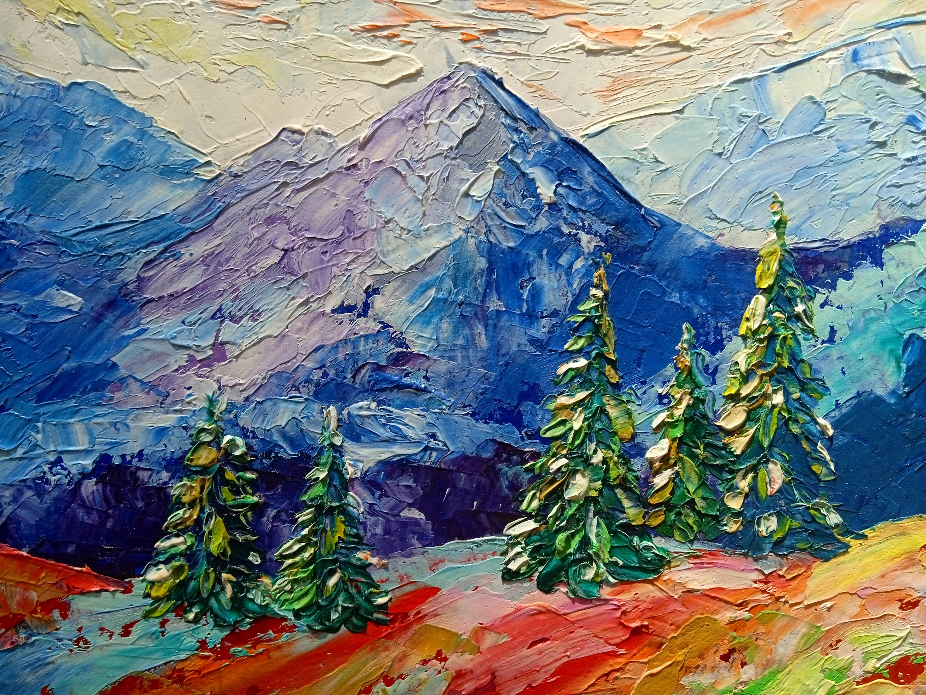 Colorado Painting Rocky Mountains Original Art Pine Tree Impasto Oil ...