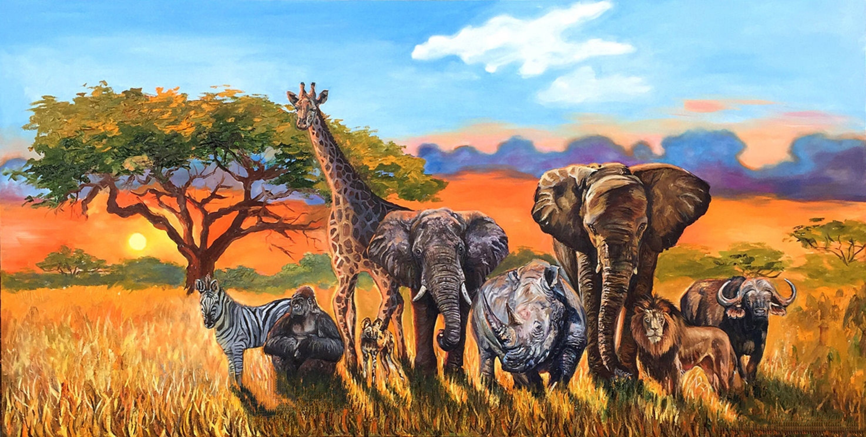 African Animal Painting Safari Original Art Wild Animals Lion - Etsy