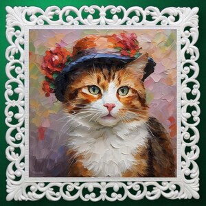 Beautiful Kitty in Hat Painting Dapper Animal Original Art Pat Cat ...