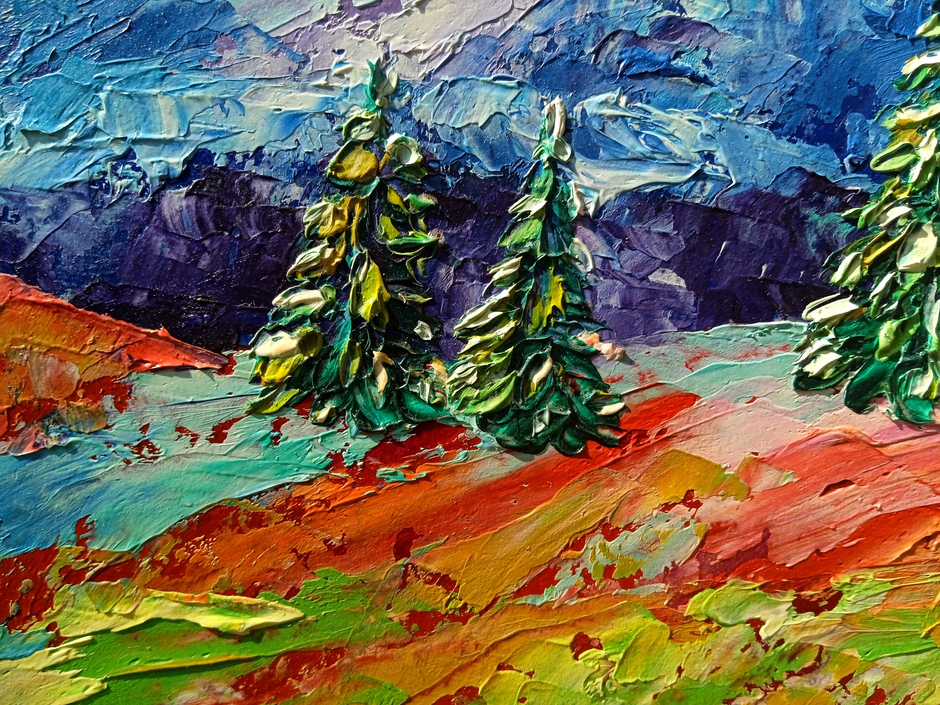 Colorado Painting Rocky Mountains Original Art Pine Tree Impasto Oil ...
