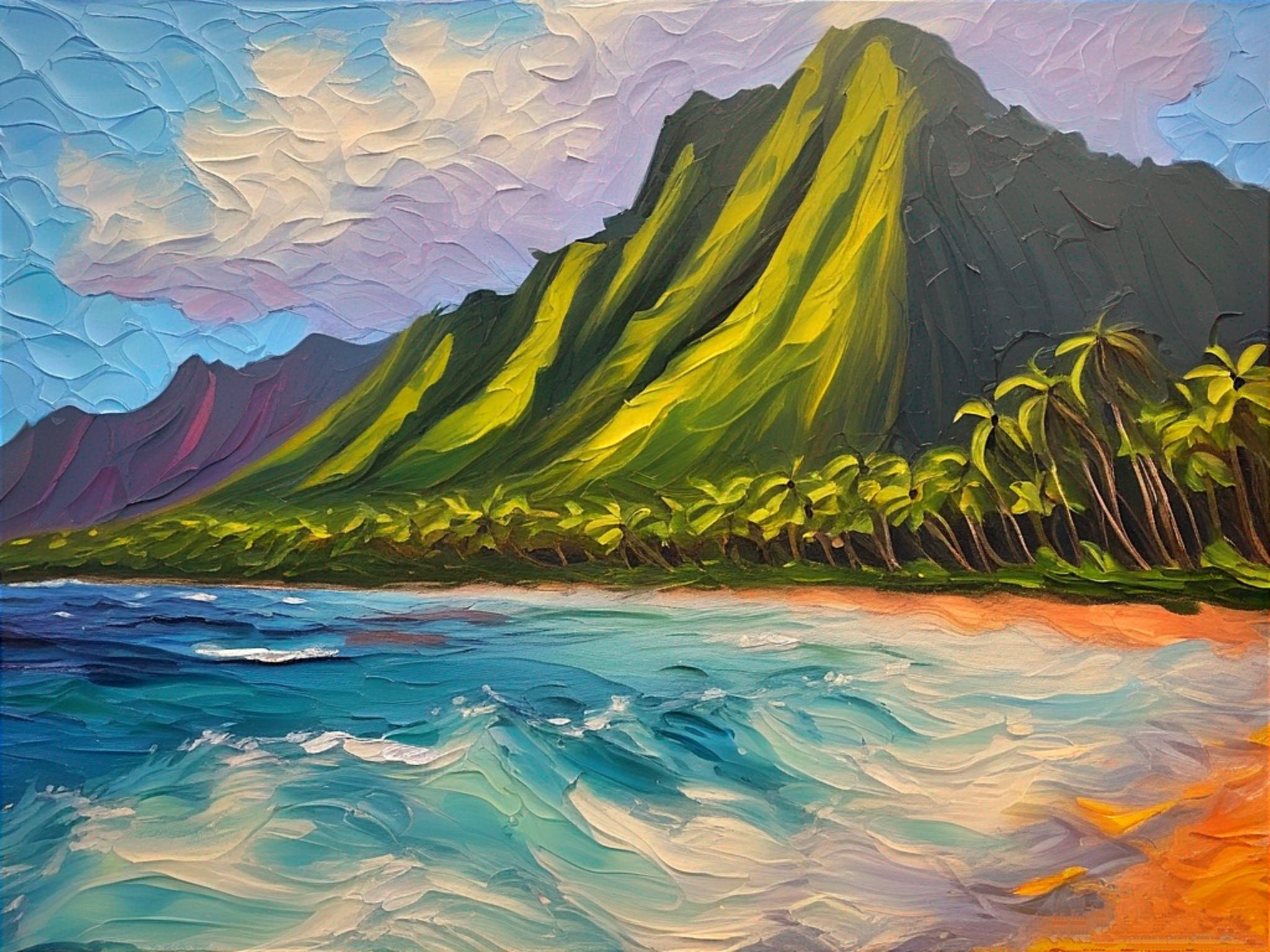 Oahu Hawaii Painting Palm Trees Original Art Seascape Impasto Oil ...