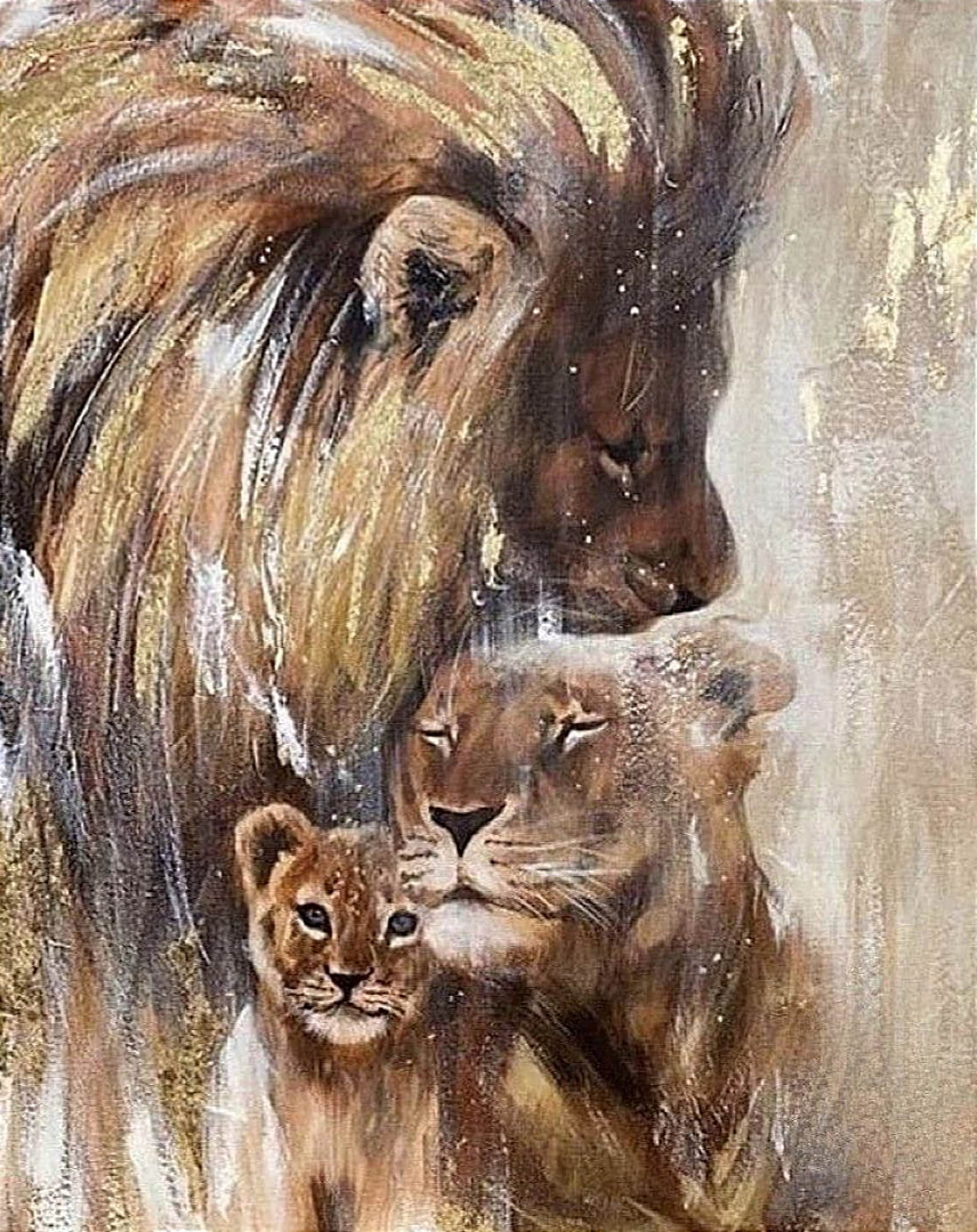 Lion Painting Animal Original Art Lion Family Oil African - Etsy