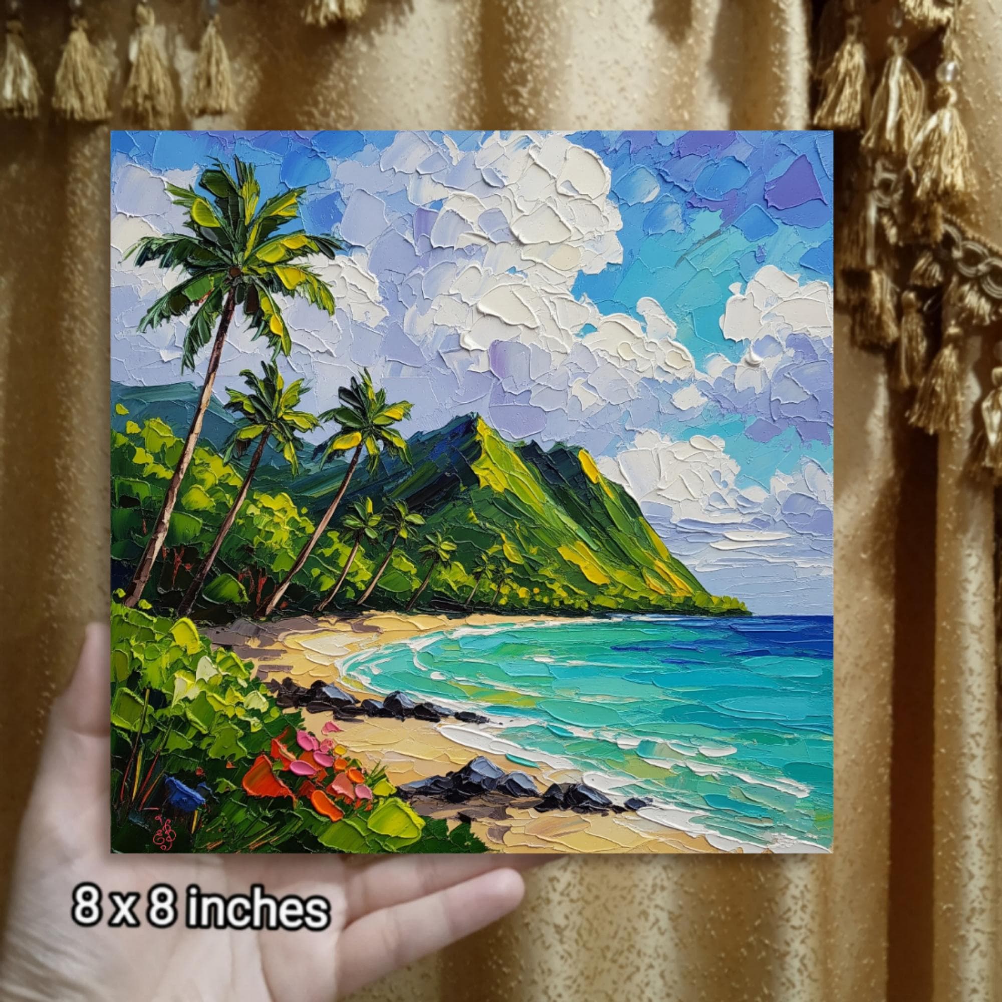 Oahu Hawaii Seascape Original Oil Painting Tropical Palm Tree Art ...